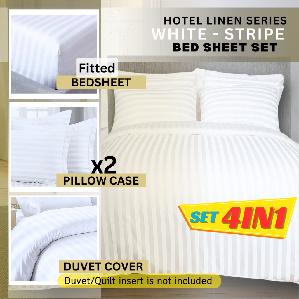 Set Cadar Hotel 5 Star Fitted Sheet Flat Sheet Duvet Cover Quilt 3cm ...