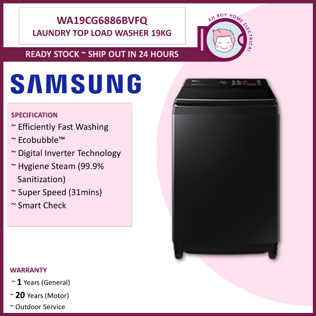 SAMSUNG Laundry Top Load Washer Ecobubble™ (19KG) WA19CG6886BVFQ ...
