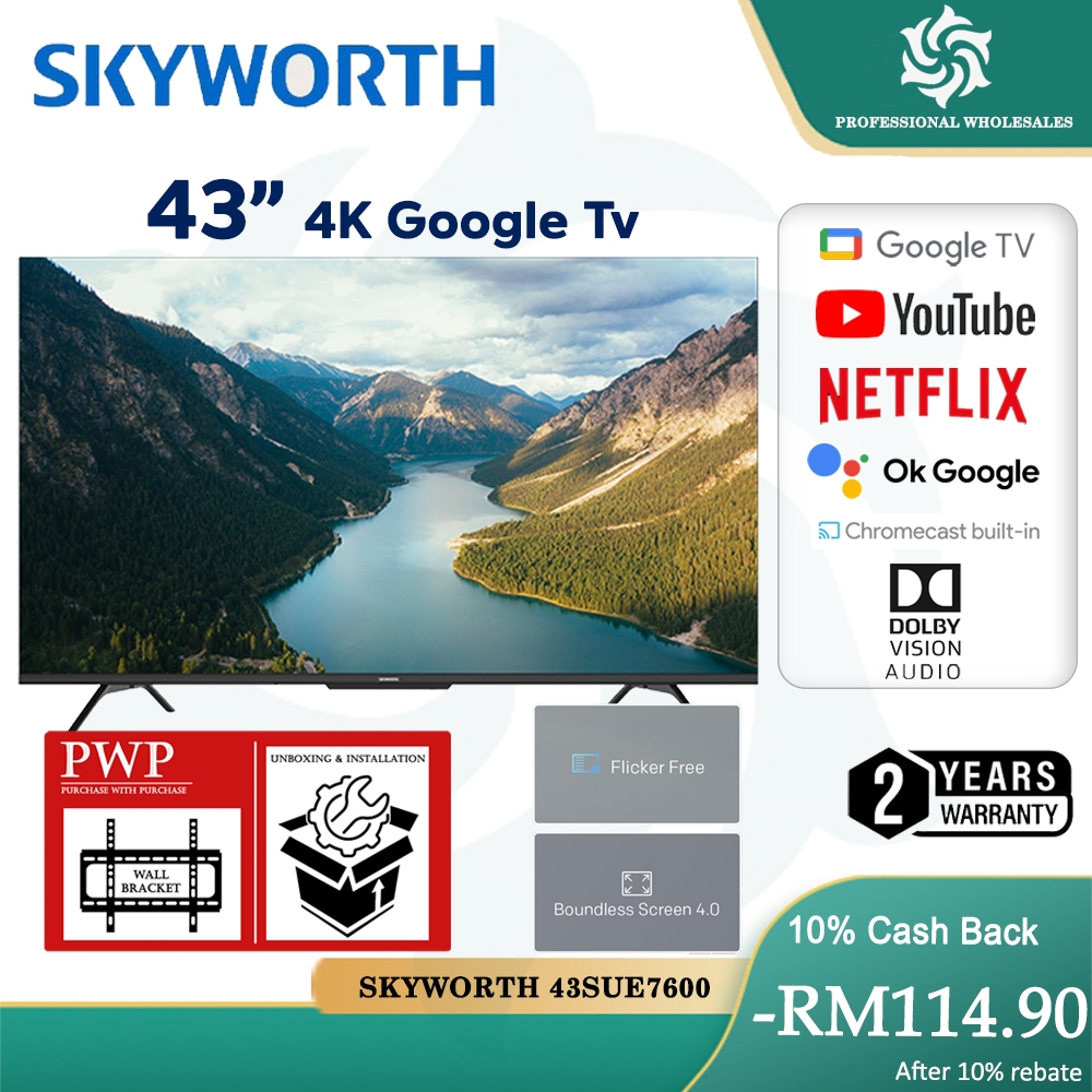 【FAST SHIPPING】SKYWORTH 4K 43/50/55/65/75 GOOGLE TV SUE7600/ SUE7800 SERIES INCH BUILT IN ...