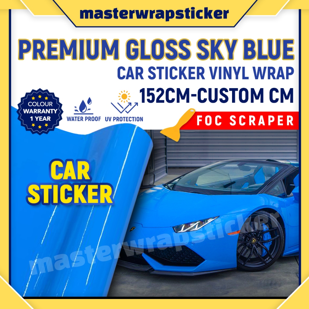 PREMIUM GLOSSY SKY BLUE STICKER KERETA(152CM-90CM)stiker kereta BIRU ...