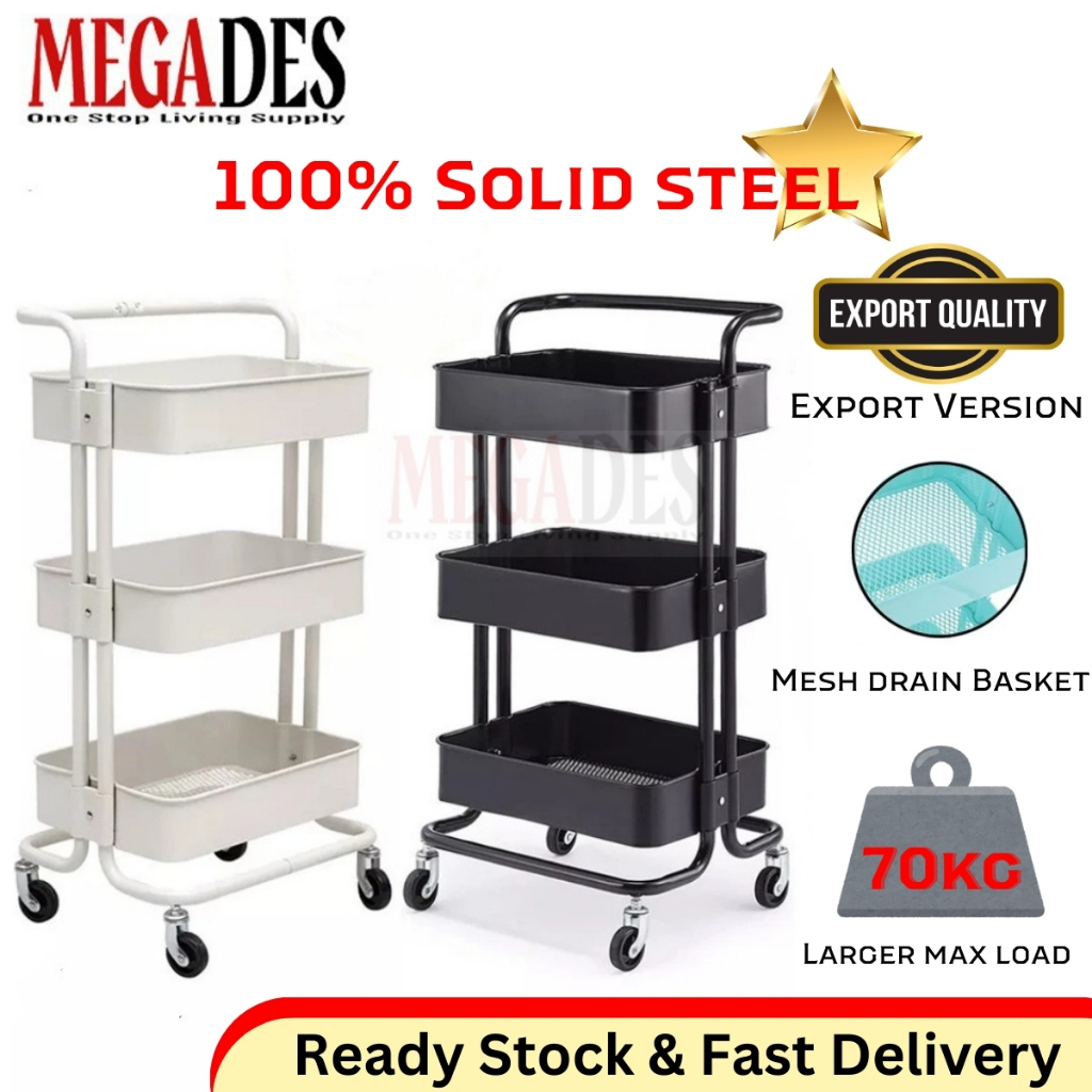 100% Steel 3 Tier Metal Trolley Rack / 3 Steel Trolley / Storage Rack ...