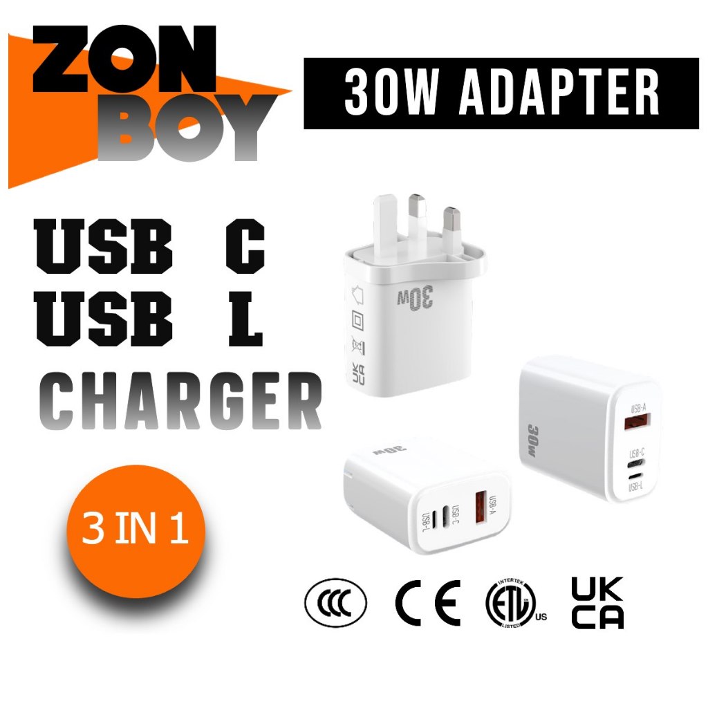 30W USB L USB C Charger Reverse Charging 3 Pin Plug Power Adapter PD 3. ...