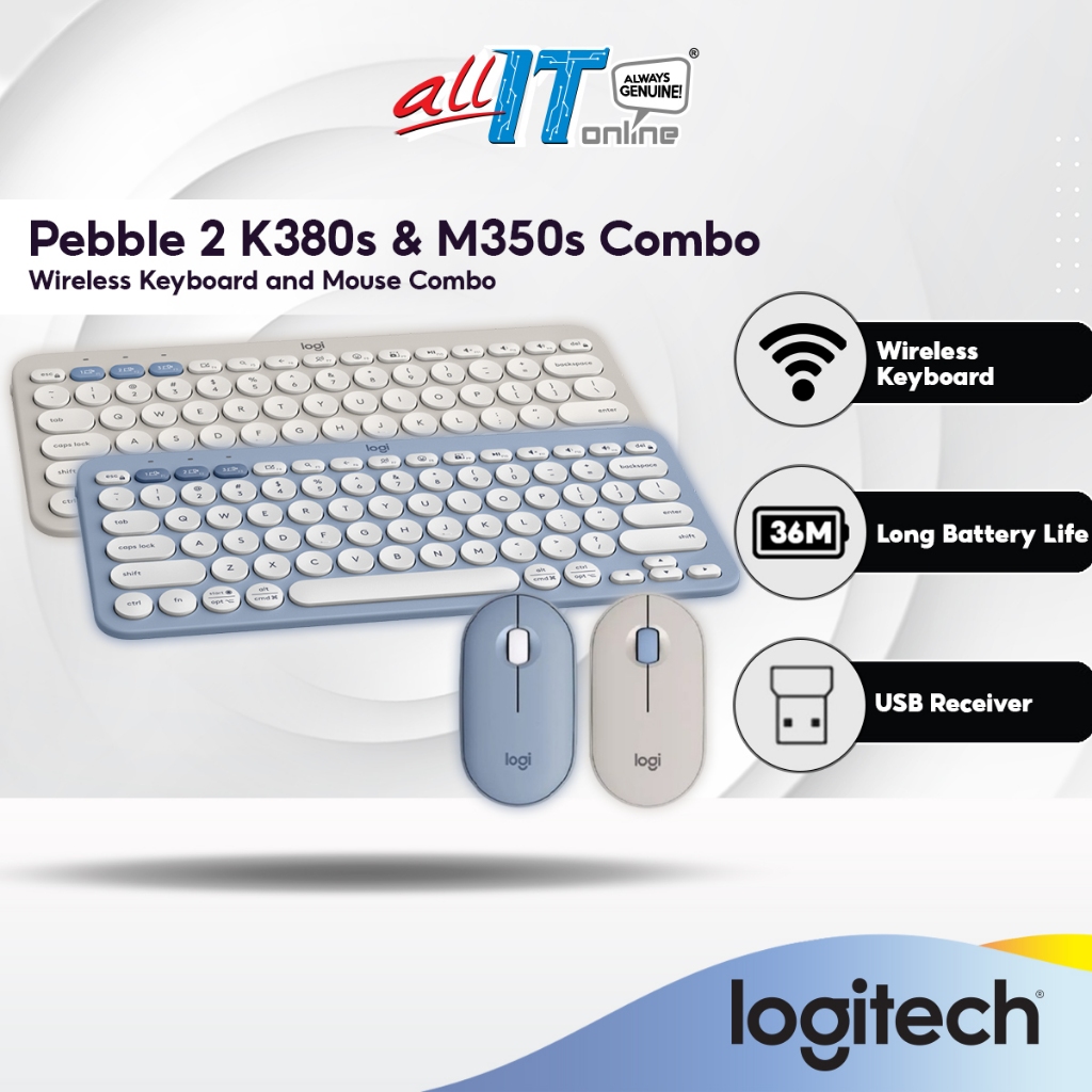 Logitech Pebble 2 Wireless Keyboard and Mouse Combo K380s and M350s ...