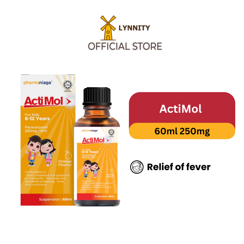 ActiMol Paracetamol 250mg Suspension For Kids 60ml (Orange Flavour ...