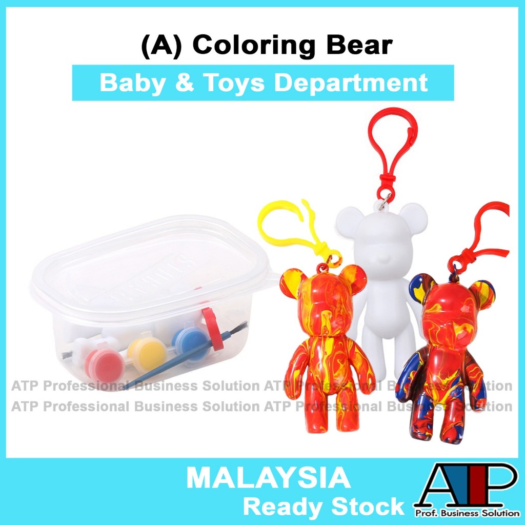 Toy🪅 Coloring Bear DIY Fluid Bearbrick Keychain Mini Mainan Bear Brick ...