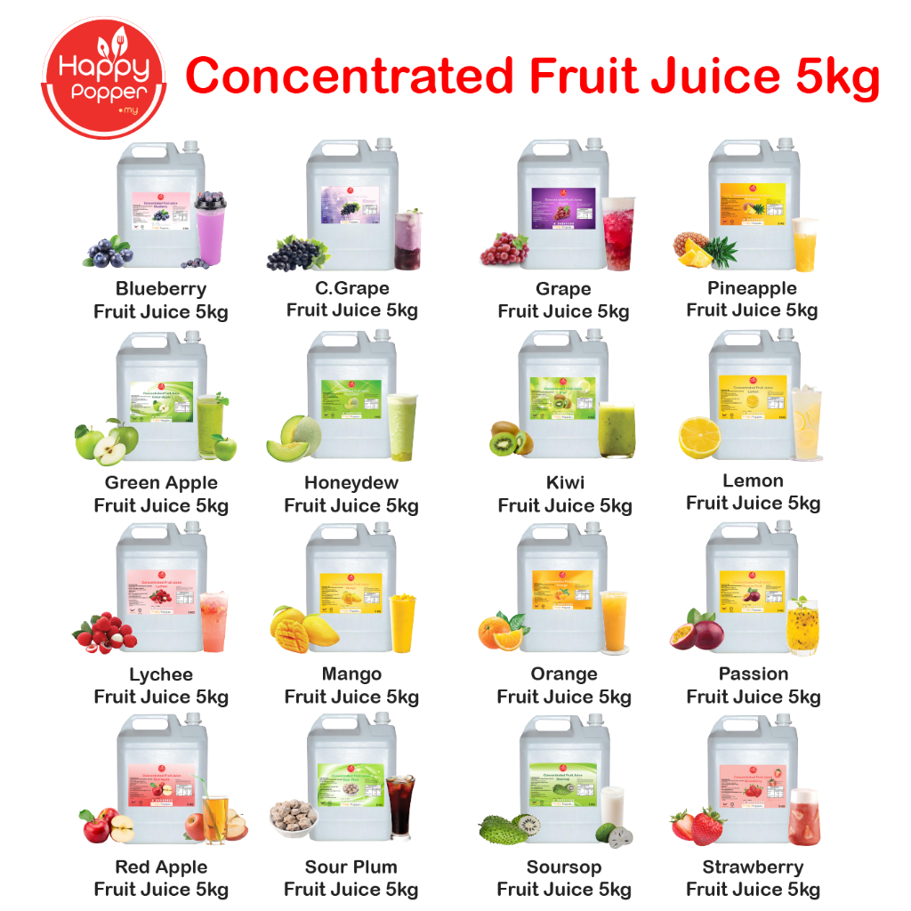 HAPPYPOPPER Concentrated Fruit Juice Syrup 5kg Halal 5 kg Blueberry ...