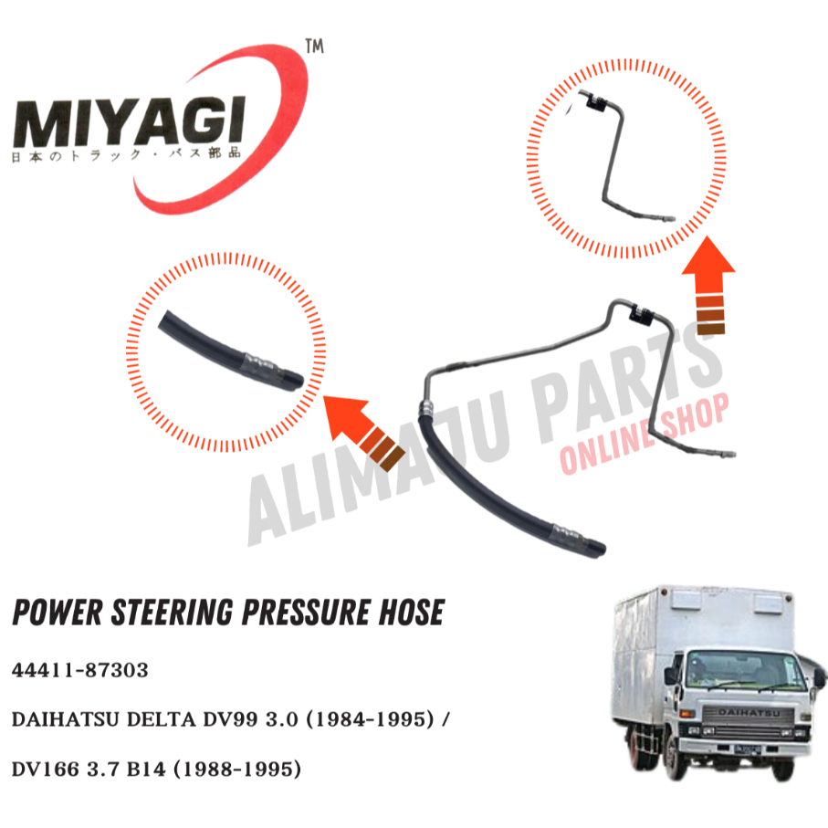 MIYAGI POWER STEERING PRESSURE HOSE DAIHATSU DELTA DV99 3.0 B (1984 ...