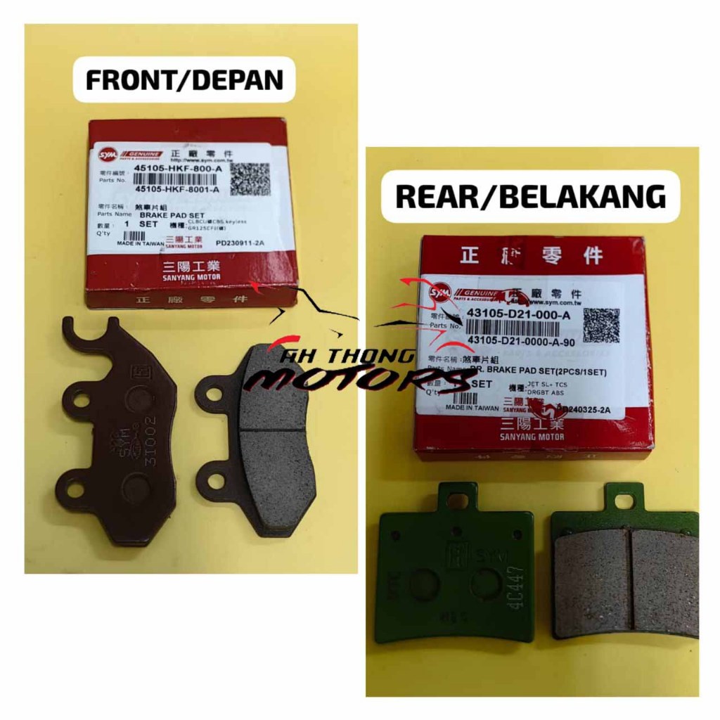 SYM HUSKY150 Front/ Rear Disc Pad, Brake Pad Depan/ Belakang 100% ...