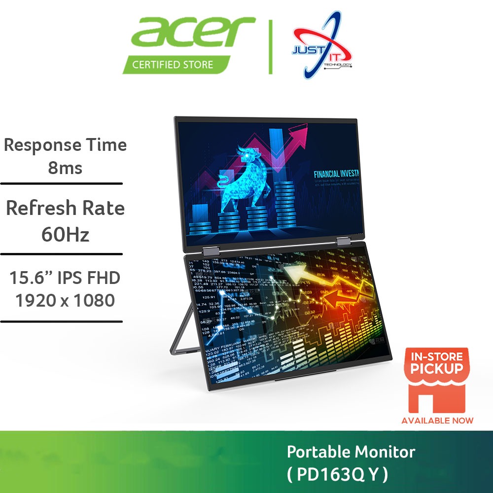 ACER PD163Q B 15.6" DUAL SCREEN PORTABLE MONITOR ( 15.6" IPS FHD / 8MS ...