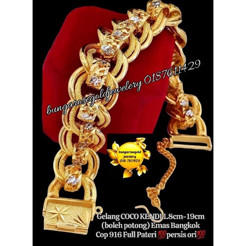 🔥Gelang COCO KENDI 2cm-19cm (boleh potong) Emas Bangkok Cop 916 Full ...
