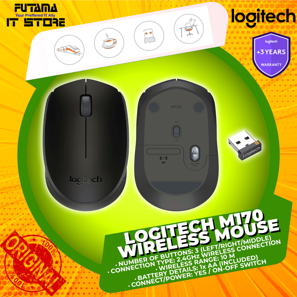 Logitech M170 Wireless Mouse - 2.4GHz / 10 M Range / 1x AA battery ...