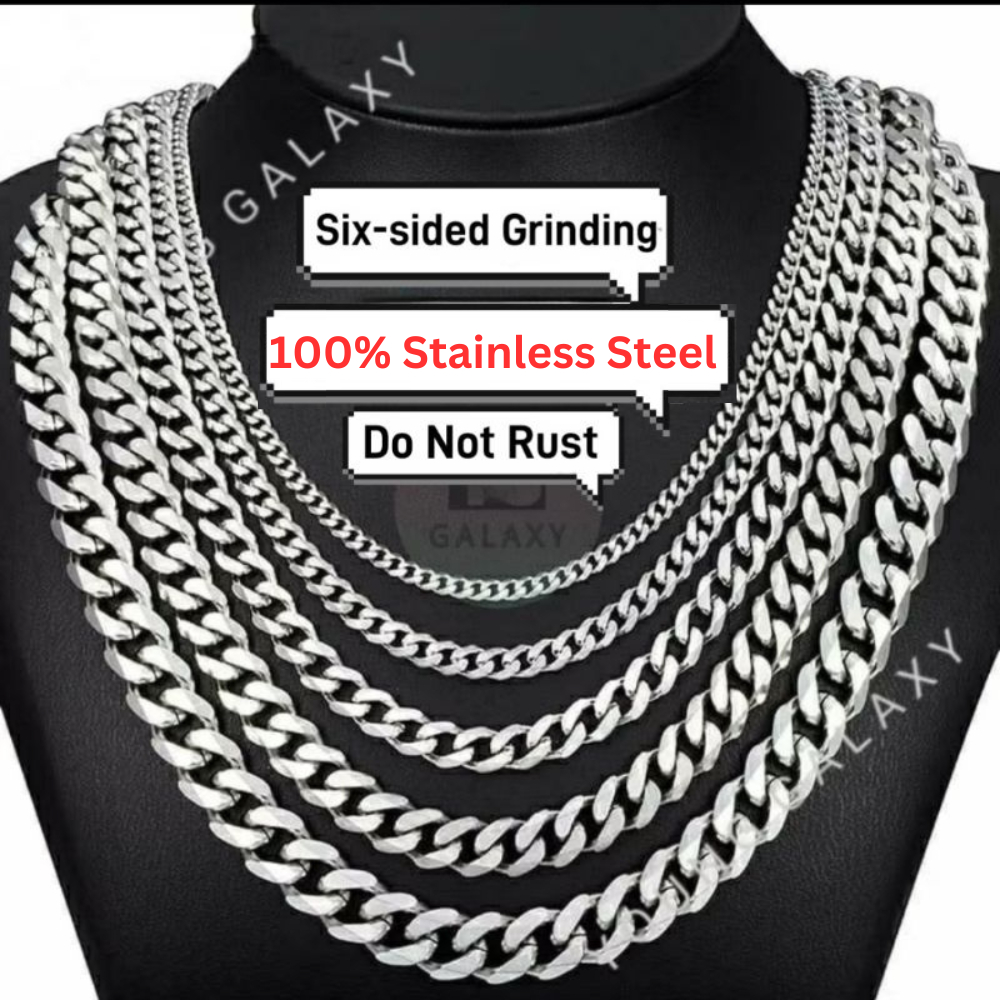 HIGH QUALITY Stainless Steel Cuban Necklace Chain Rantai Leher Kalung ...