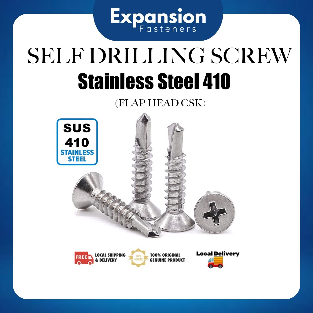 Self Drilling Screw Flat Head (Stainless Steel 410) 不锈钢平头刀螺丝 | Shopee ...