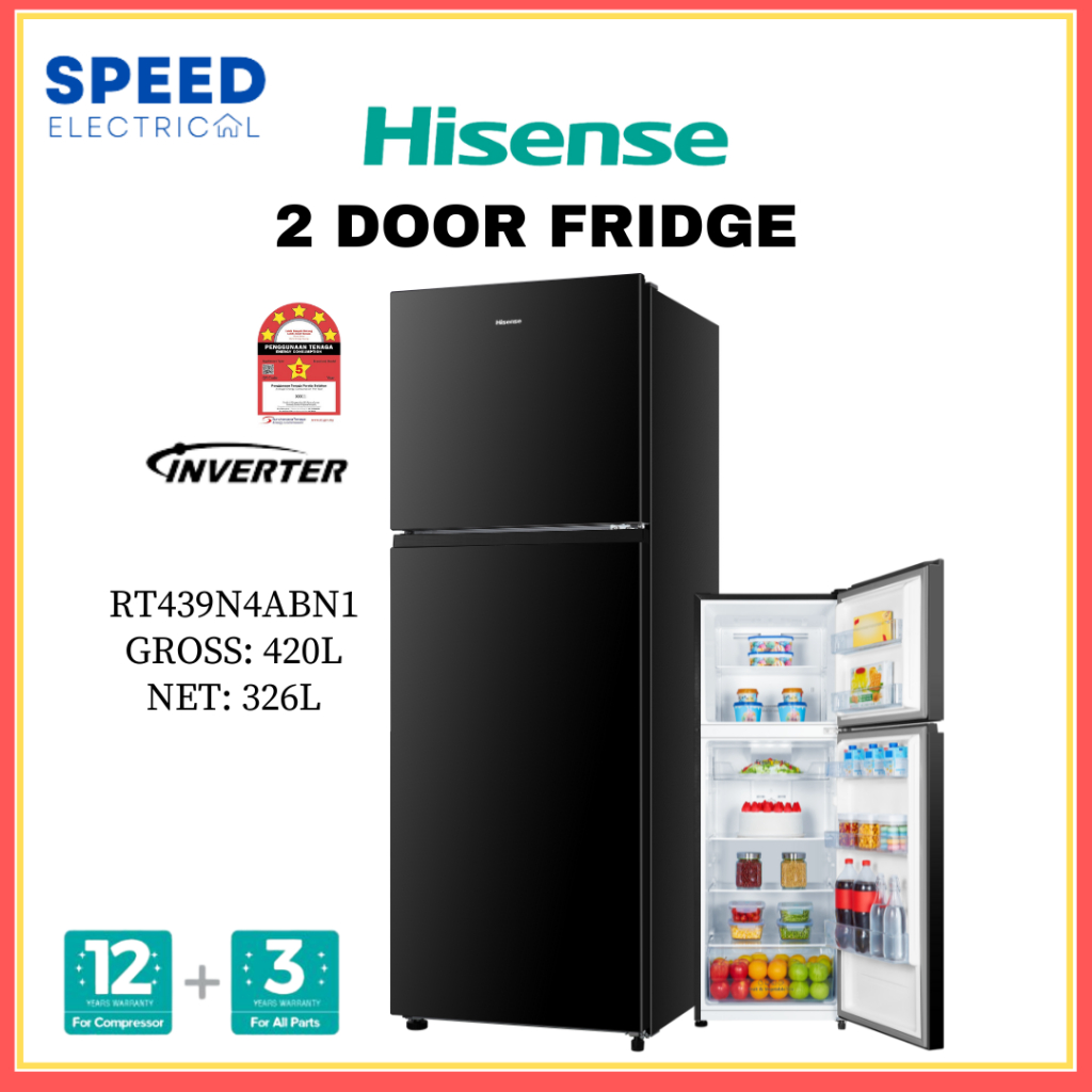 HISENSE 420L 2 DOOR FRIDGE RT439N4ABN1 冰箱 PETI AIS 2 PINTU INVERTER | Shopee Malaysia