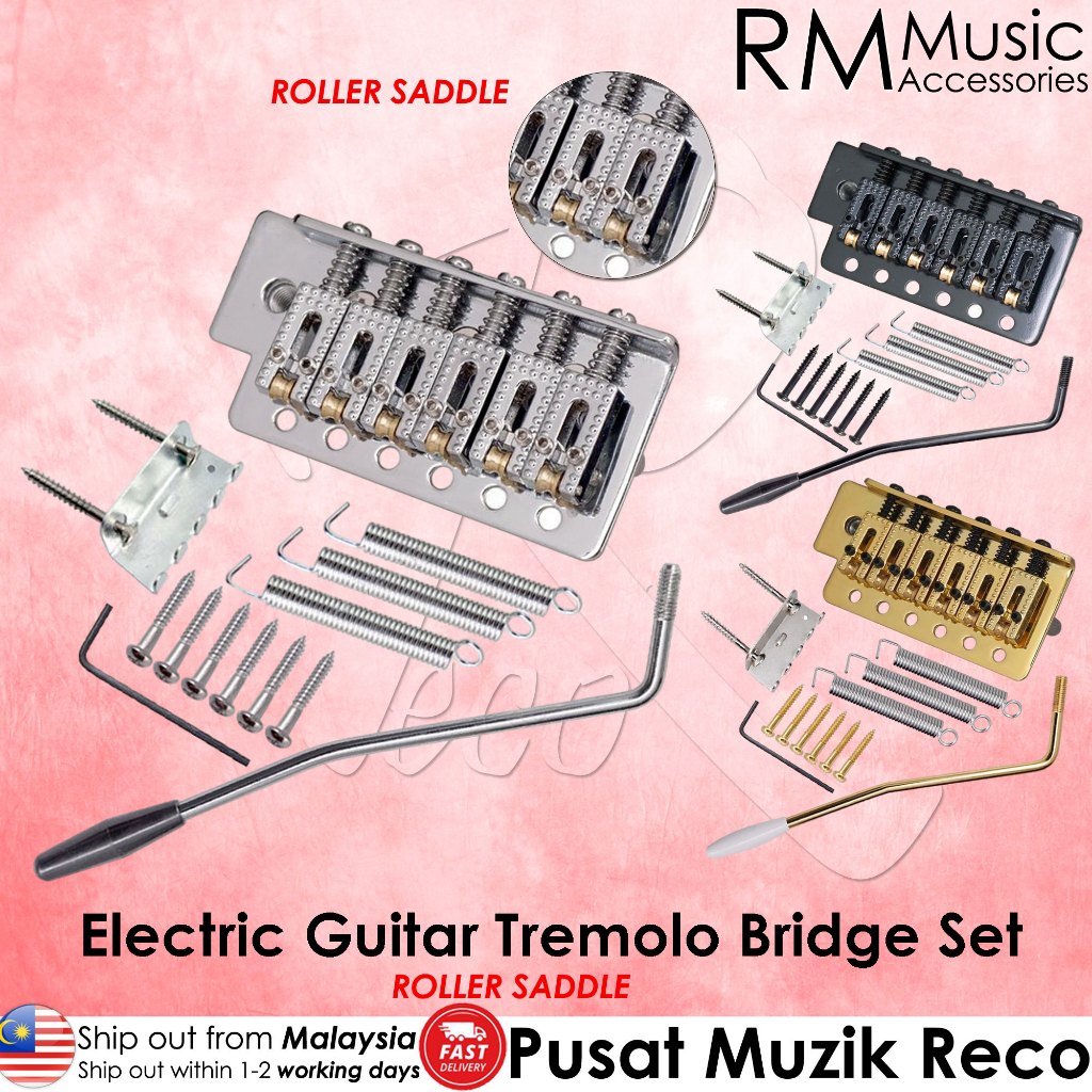 RM Electric Guitar Roller Saddle Tremolo Bridge System Set Chrome Black ...