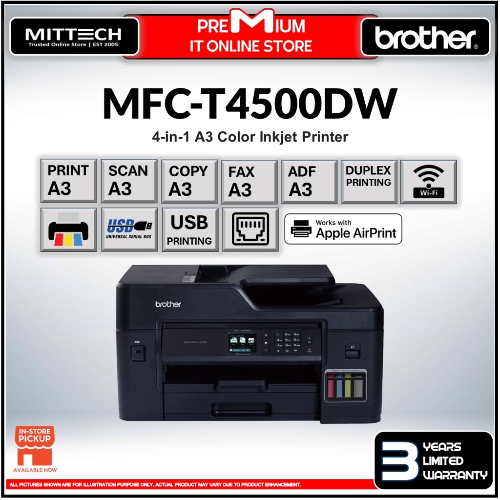 Brother Colour Inkjet Refillable Ink Tank Printer A3 A4 3in1 Wireless ...