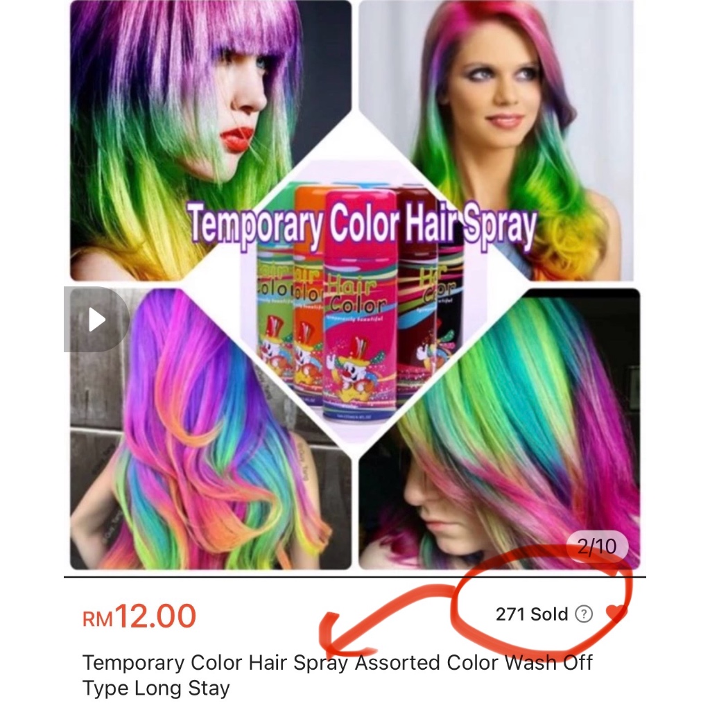 Temporary Color Hair Spray Assorted Color Wash Off Type Long Stay ...
