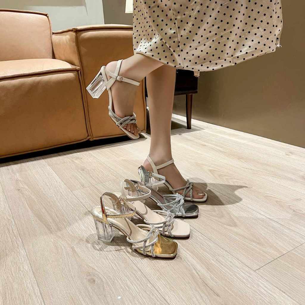 Braided Rhinestone Strap Sandals 3 Inches Crystal High Heels for Women ...
