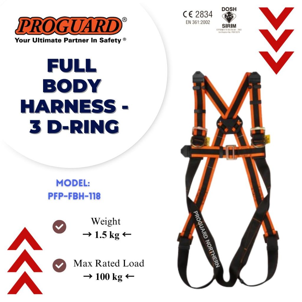 3 D-Ring Adjustable Full Body Harness Belt PFP-FBH-118 Fall Protection ...