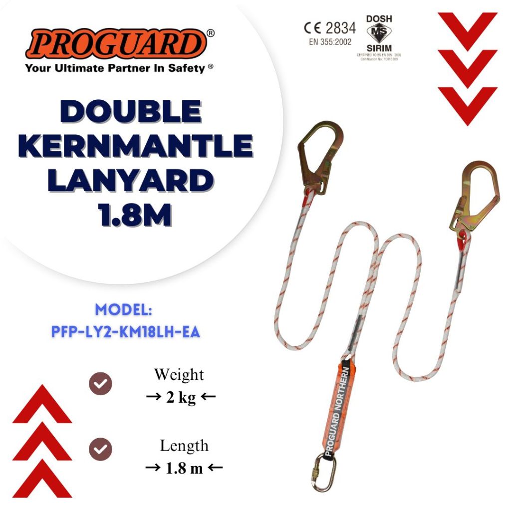 1.8m Double Kernmantle Y Lanyard with Energy Absorber and Large Hook ...