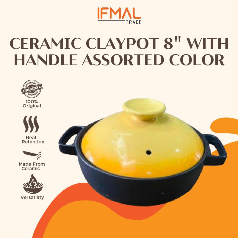 Ceramic Claypot 8" With Handle Assorted Color (V-K) Periuk Tanah Liat ...