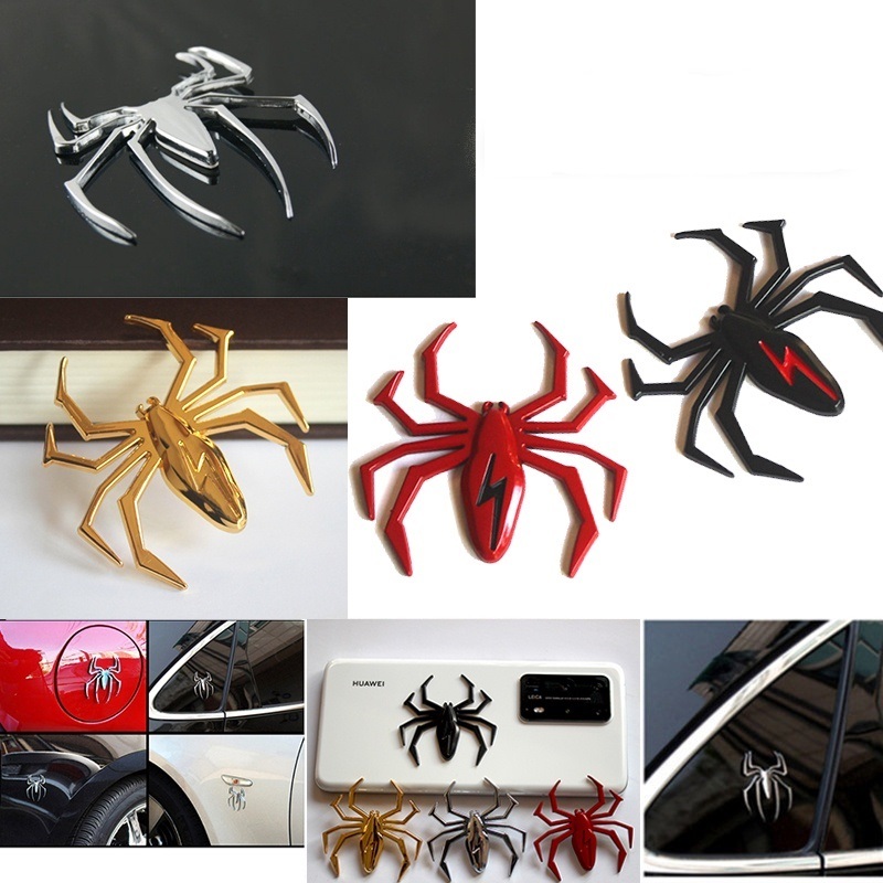 3D Car Sticker emblem Universal Metal Spider Shape Chrome Finishing ...