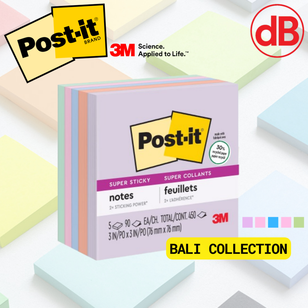 3M Post-it Super Sticky Notes Cube Bali Collection 3.0" x 3.0" (90s x 5 ...