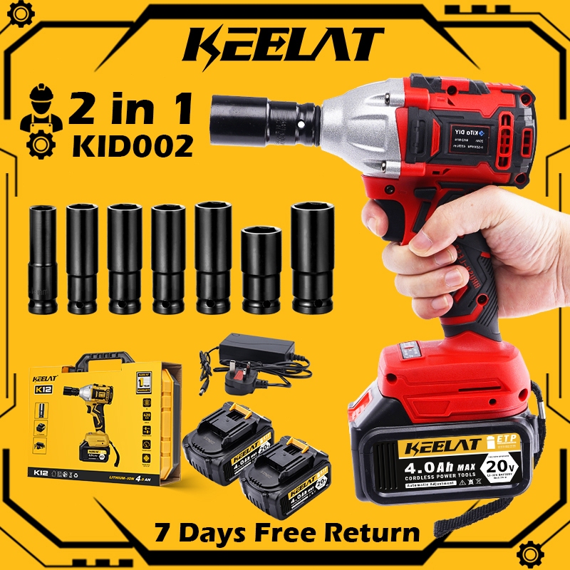 KEELAT KID002 Cordless Impact Wrench 1/2" Electric Brushless Wrench Gun ...