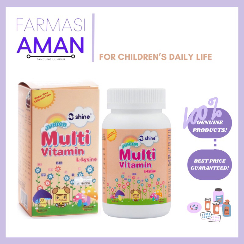 Shine Junior Multivitamin L-Lysine Tutti Frutti Flavour Chewable Tablet ...