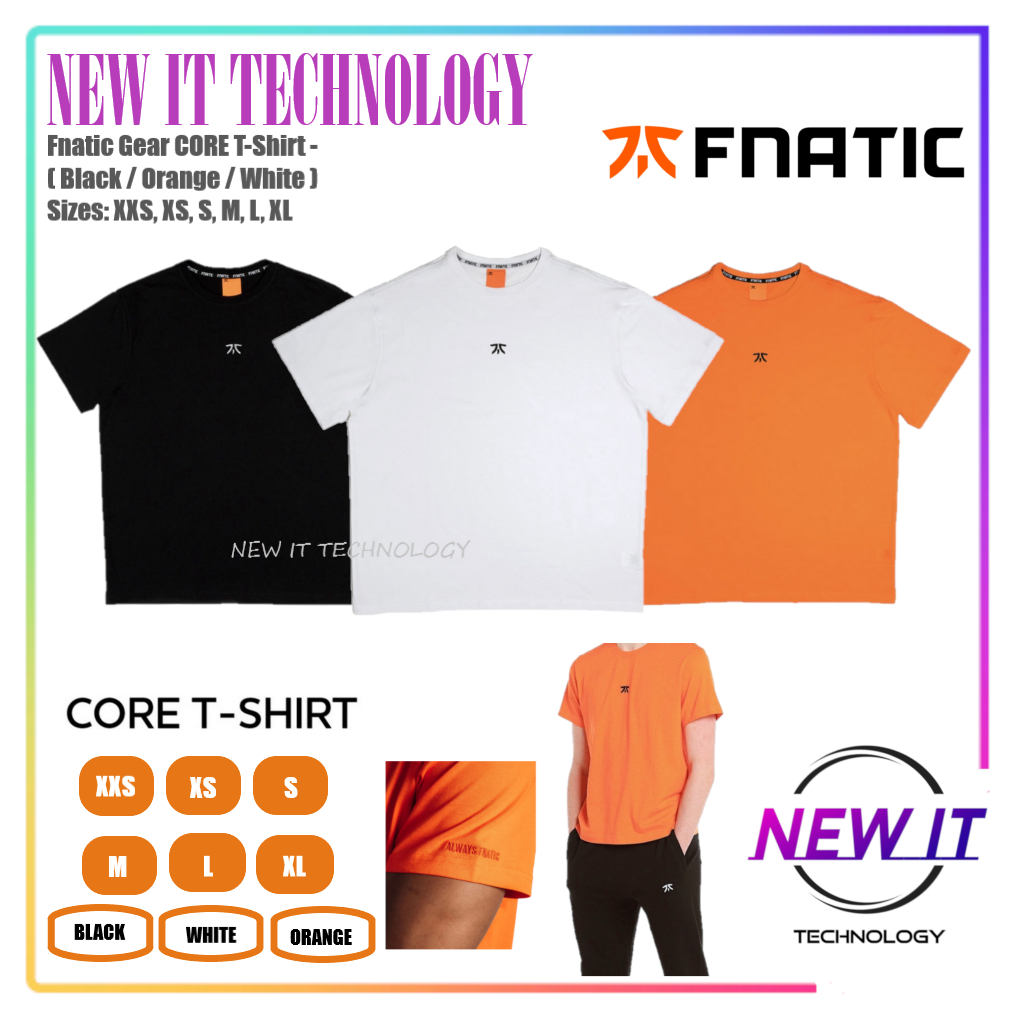 Fnatic Gear CORE T-Shirt - ( Black / Orange / White ) Sizes: XXS, XS, S ...