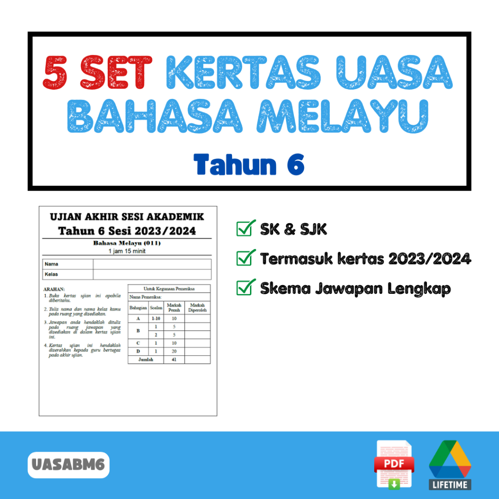 [PDF] UASA BM Tahun 6 SK/SJK 5 SET Kertas BM Bahasa Melayu Malay Paper Primary 6 国文 6 年级 ...