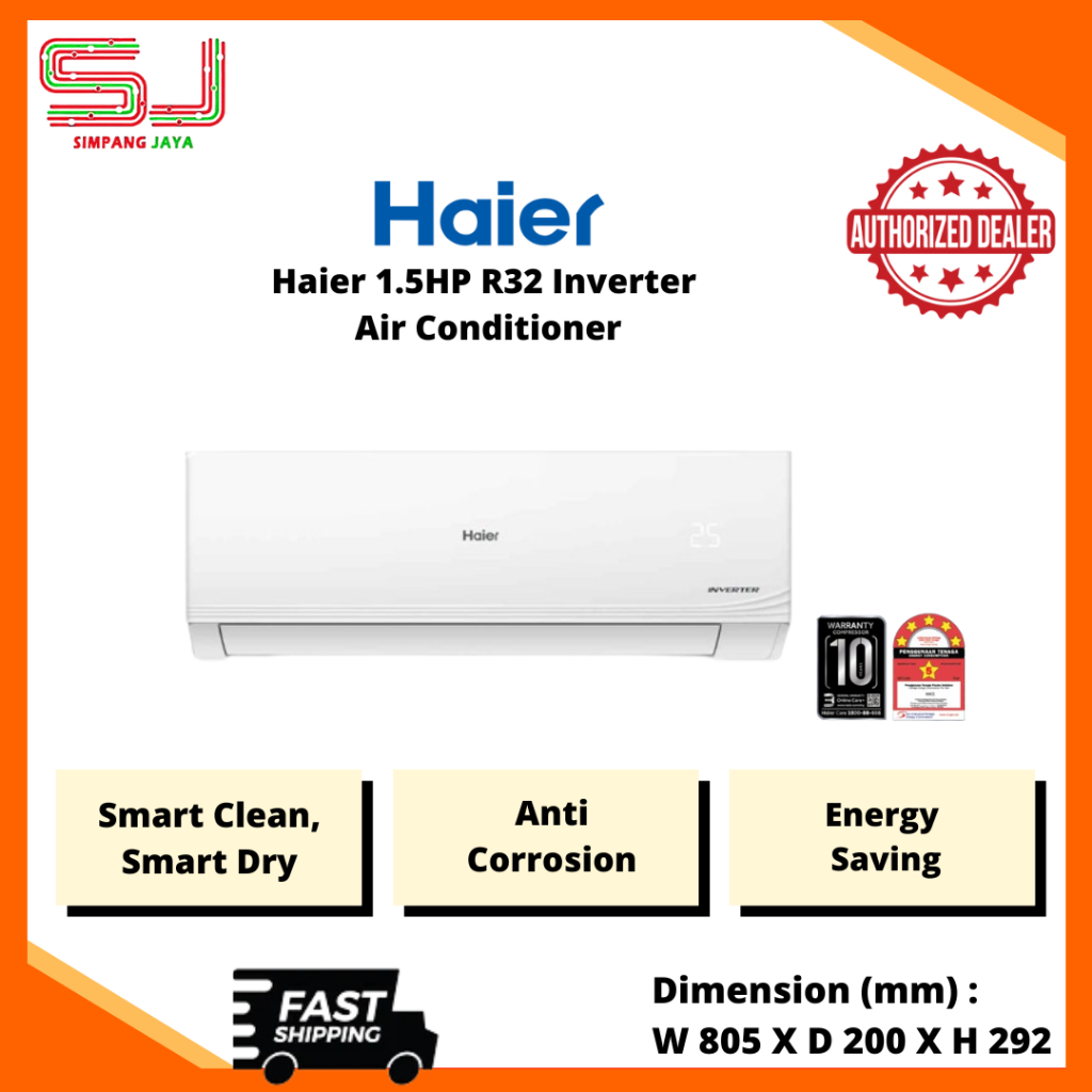Haier 1.5HP R32 Inverter Air Con | Smart-Clean | HSU-13VQB22 | 3 Years General Warranty | 10 ...