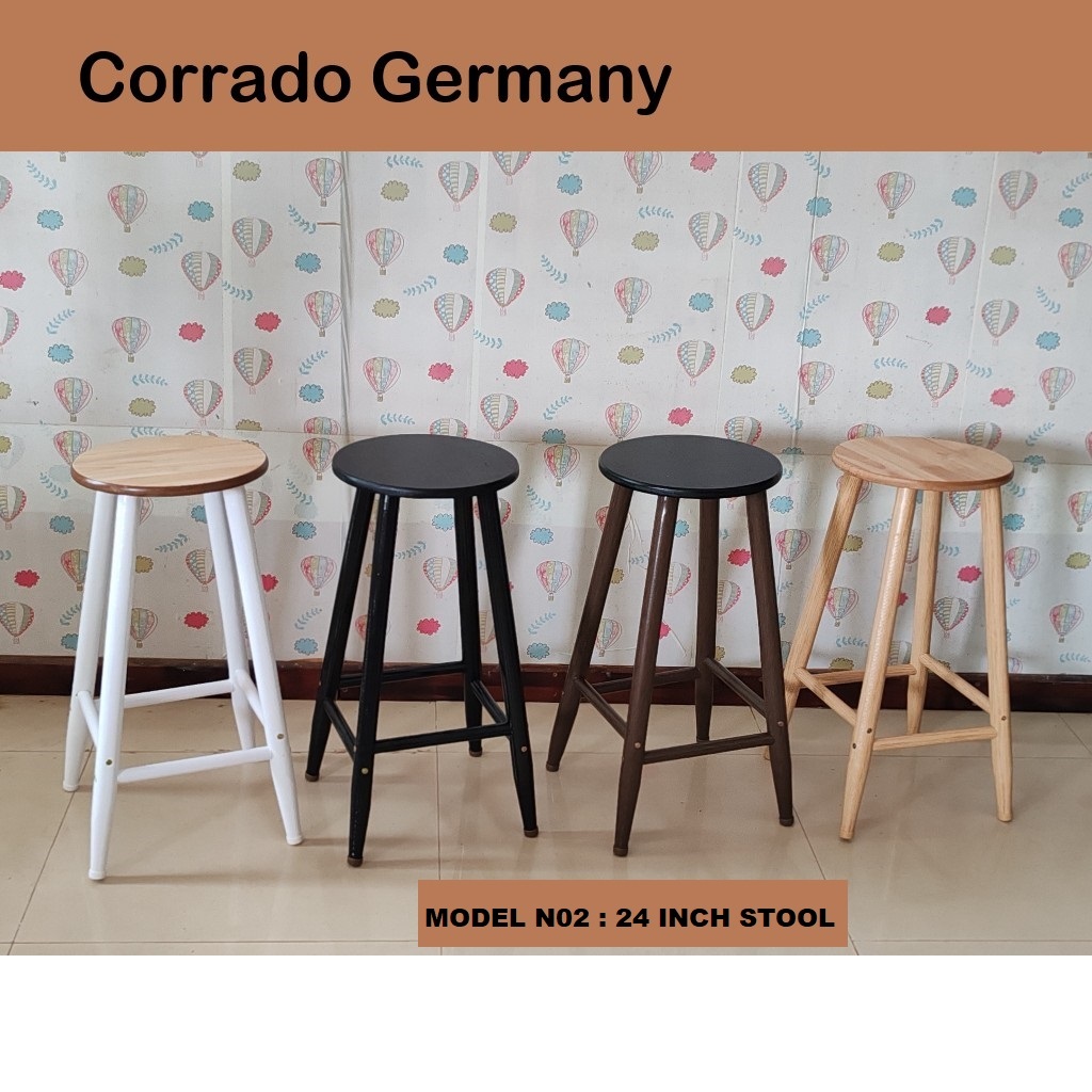 Full Solid Rubber Wood Stool 24inch/60cm / Wooden chair Solid wood Bar ...