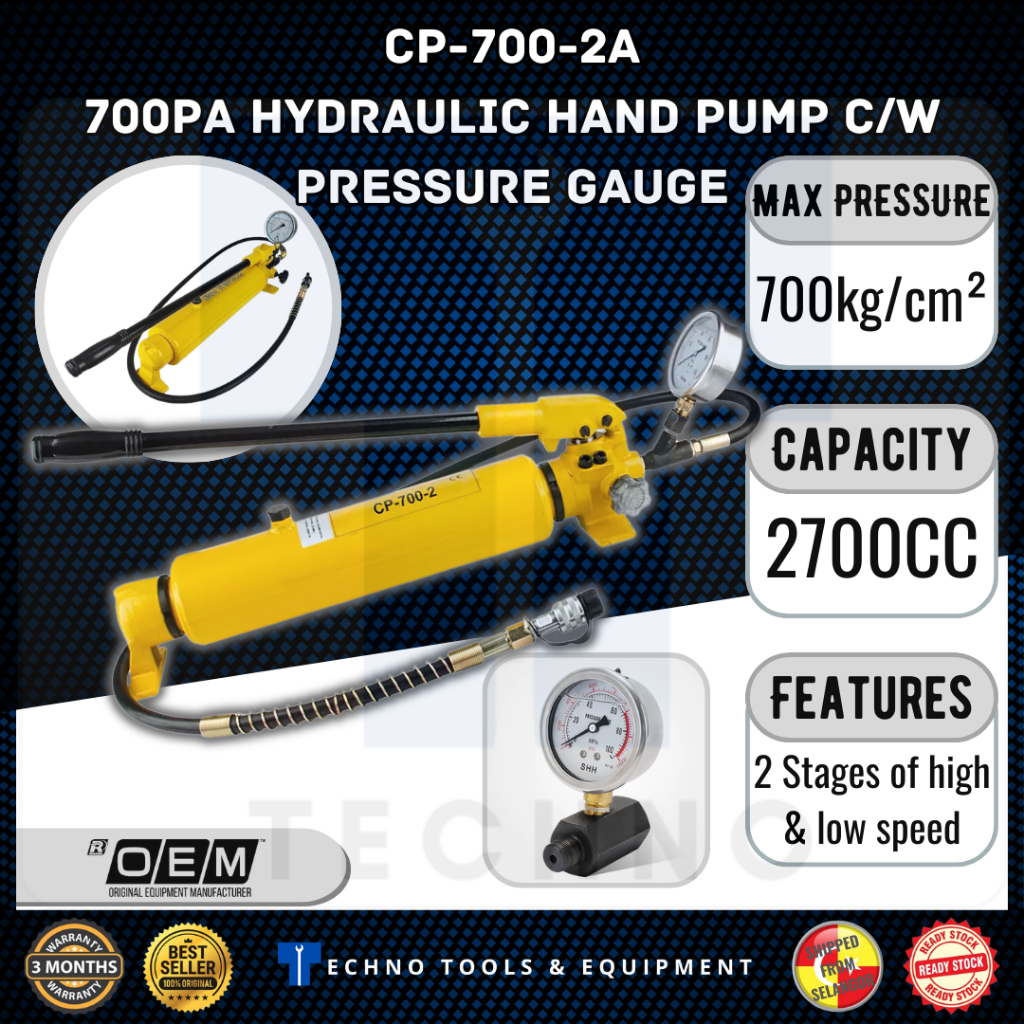 Hydraulic High Pressure Hand Oil Pump CP-700-2 With Pressure Gauge 700kg/cm2 - New | Shopee Malaysia