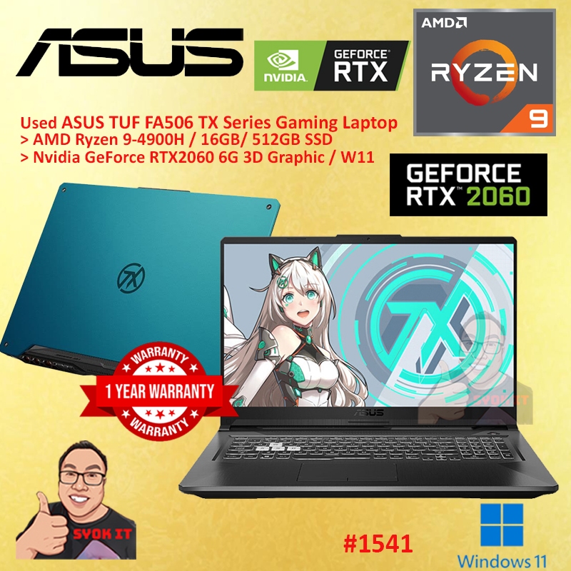 #1541 USED ASUS TUF FA506 TX GAMING SERIES AMD RYZEN R9-4900H 16G ...