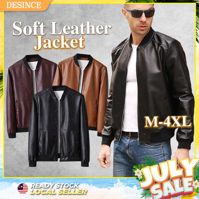 🇲🇾 DESINCE Men Leather Jacket PU Leather Jaket Kulit Motorcycle ...