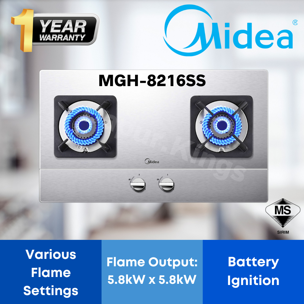 Midea Built-in Gas Hob with 5.8kW Burners MGH-8216SS / Dapur Masak ...