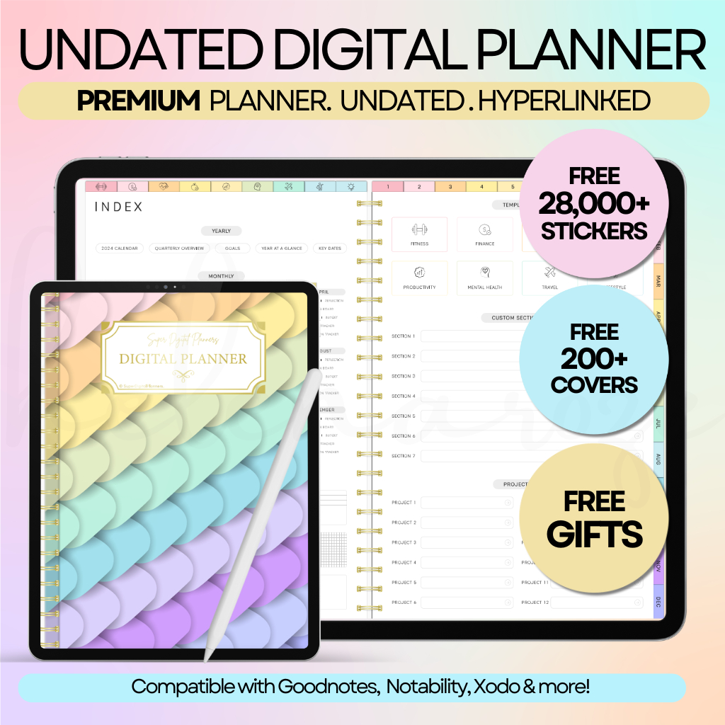Premium Undated Digital Planner, Daily Planner, Weekly Planner ...
