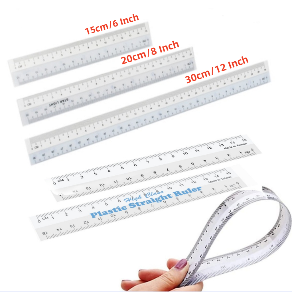 🇲🇾 15cm 20cm 30cm Plastic Straight Ruler Student Flexible Stationery Alat Tuli Office Bendable ...