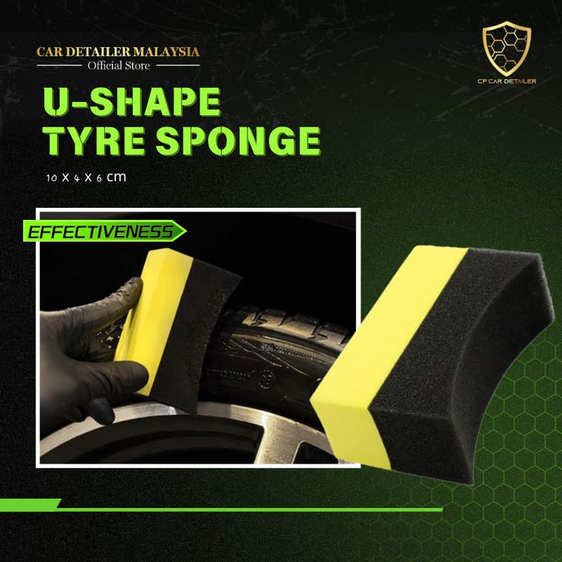 【CP CAR Detailer】U-Shape Tyre Sponge Car Wheel Tyre Cleaning Pad Waxing Polishing Sponge Tire ...