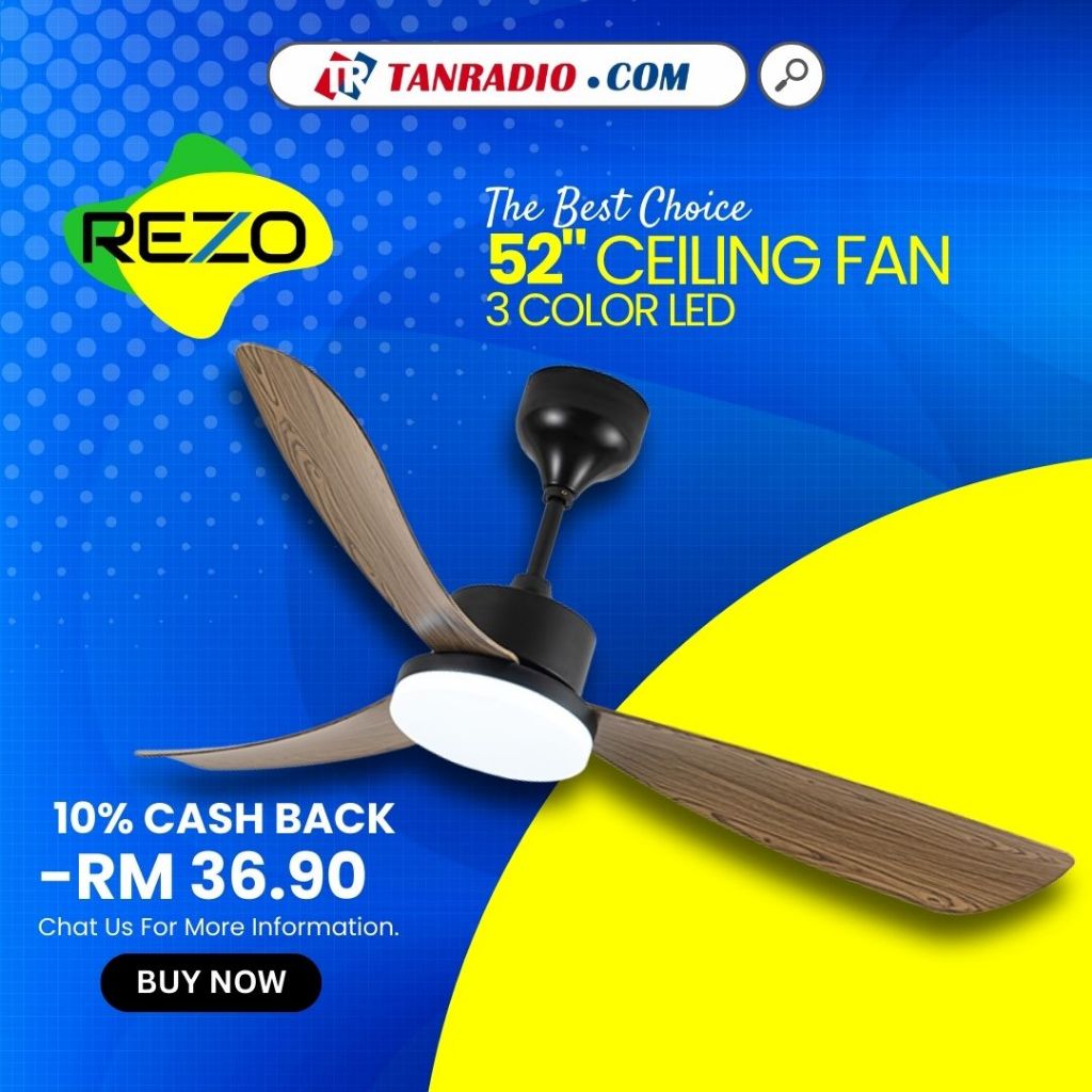 REZO REMOTE CEILING FAN 52'', DC MOTOR, 3 ABS BLADES, 11 FORWARD + 11 ...