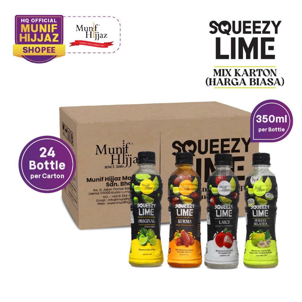 SET 1 CARTON 24 BOTOL MUNIF HIJJAZ Minuman Limau Nipis berperisa buah ...