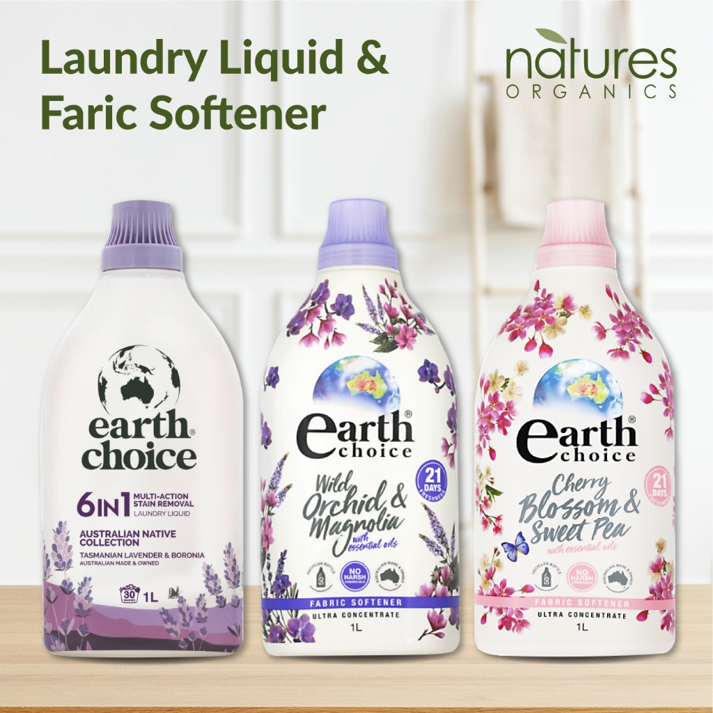 Earth Choice Laundry Liquid Fabric Softener Cherry Blossom & Sweet Pea & Wild Orchid 1L Pencuci ...