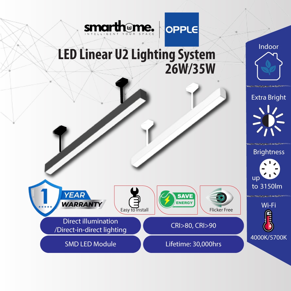 OPPLE LED Linear U2 Lighting System 26W with 1,900lumen/ 35W 3,150 ...