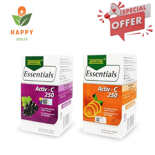 APPETON ESSENTIALS ACTIV-C 250 CHEWABLE TABLETS 60'S (Blackcurrant ...