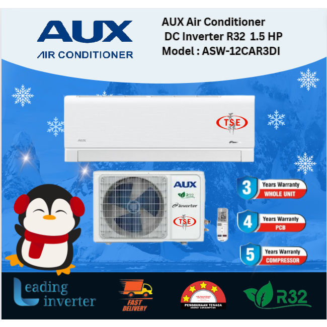 AUX (ASW-12CAR3DI) 1.5HP Air Conditioner Fast Cooling DC Inverter R32 ...