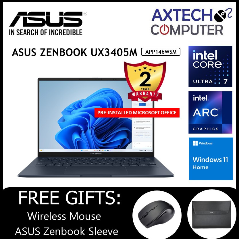 Asus Zenbook 14 OLED UX3405M-APP146W 14" 3K Ponder Blue ( CU7-155H ...