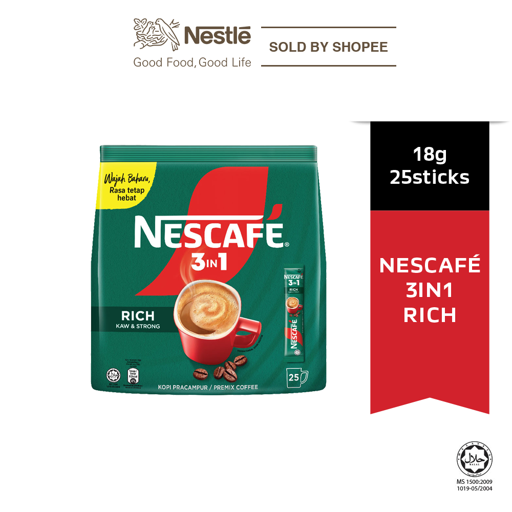 NESCAFÉ 3in1 Rich, Coffee Mix, Rich & Strong Coffee, 25 Coffee Sticks ...