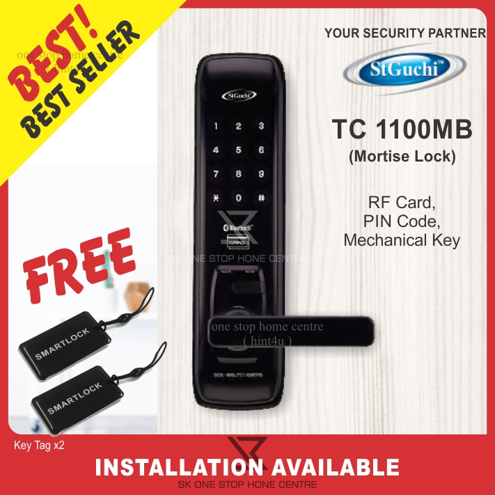 St Guchi SGDL 809L/TC1100 Smart Digital Wooden Door Lock Card Pin Key ...