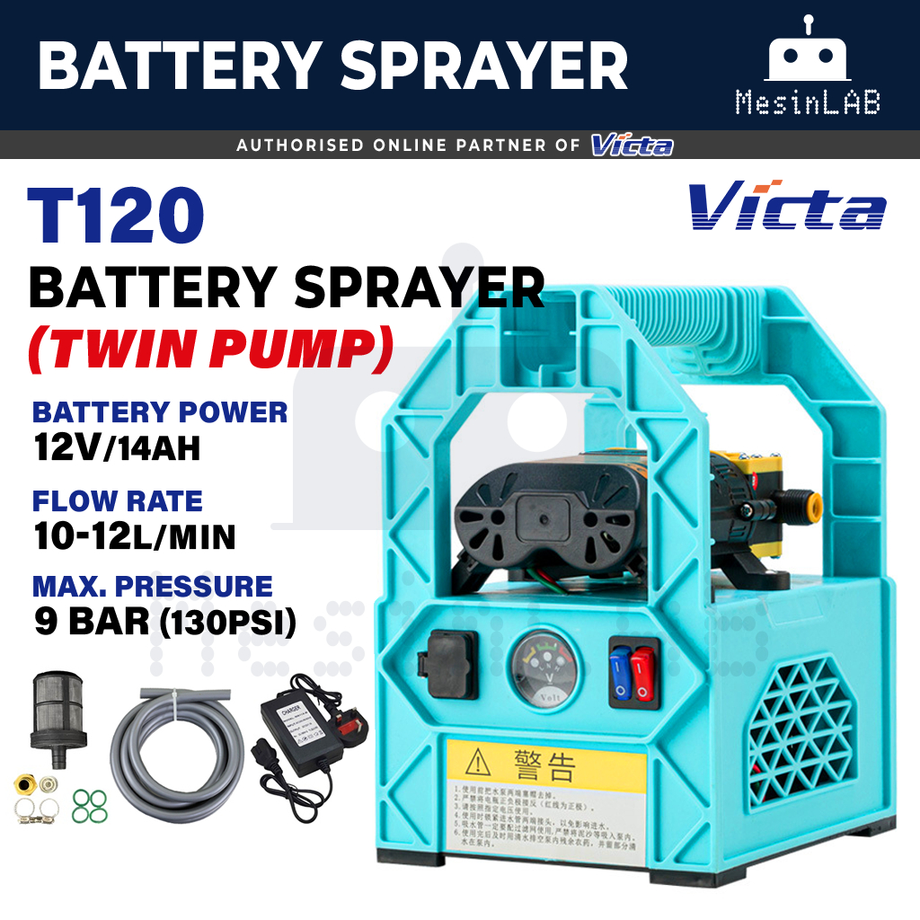(Twin Pump) Victa T120 Battery Sprayer Pump Mesin Pam Racun Bateri Turbo Double Pump Water Jet ...